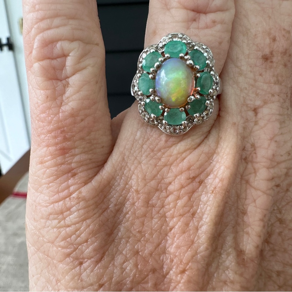 Vjl Sterling, Silver, Opal And Emerald Ring - Gem